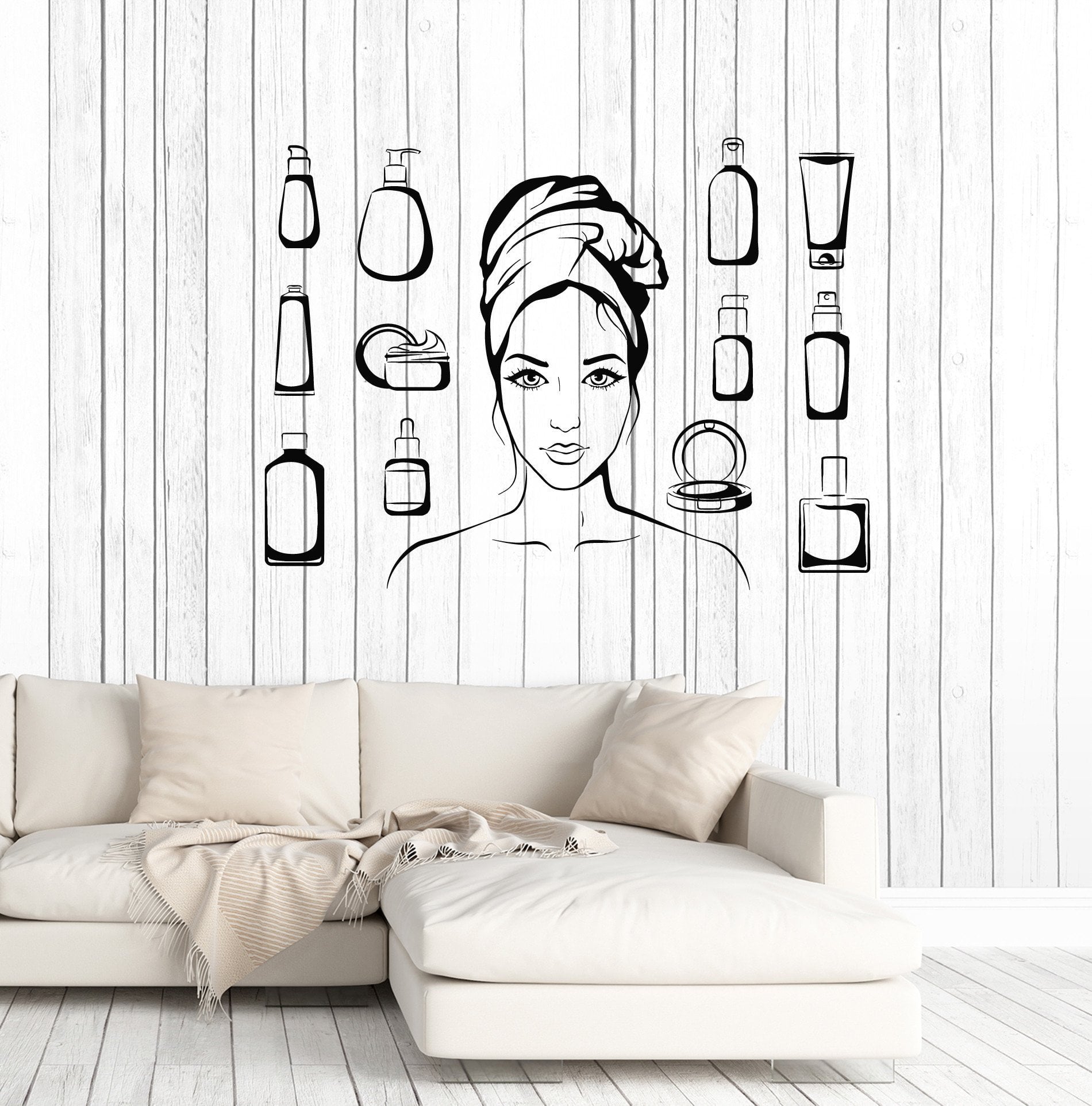 Vinyl Wall Decal Beauty Salon Cosmetics Woman Bathroom Art Cosmetology ...