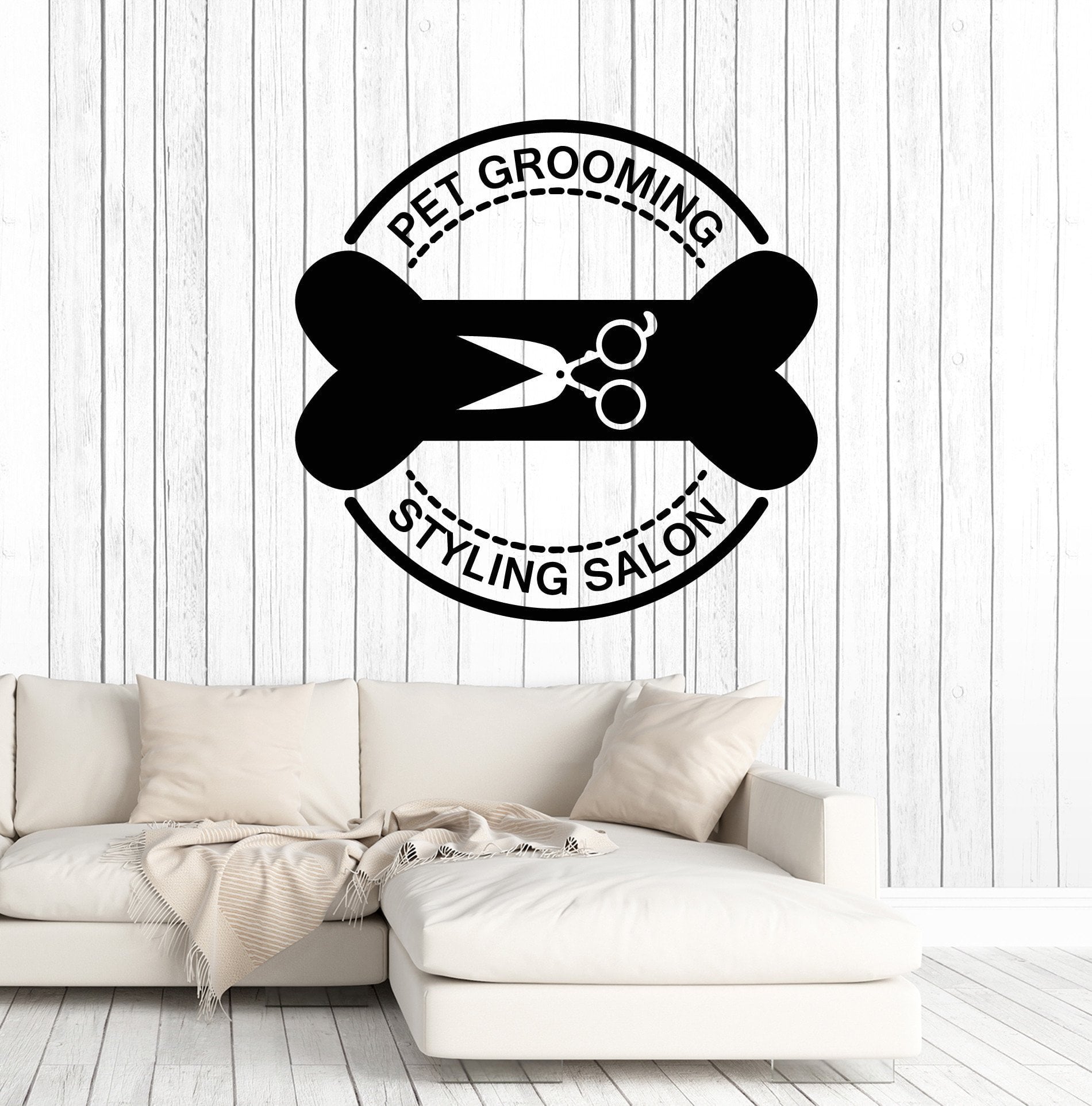 Vinyl Wall Decal Pet Grooming Beauty Salon Cat Dog Bone Scissors Stick ...