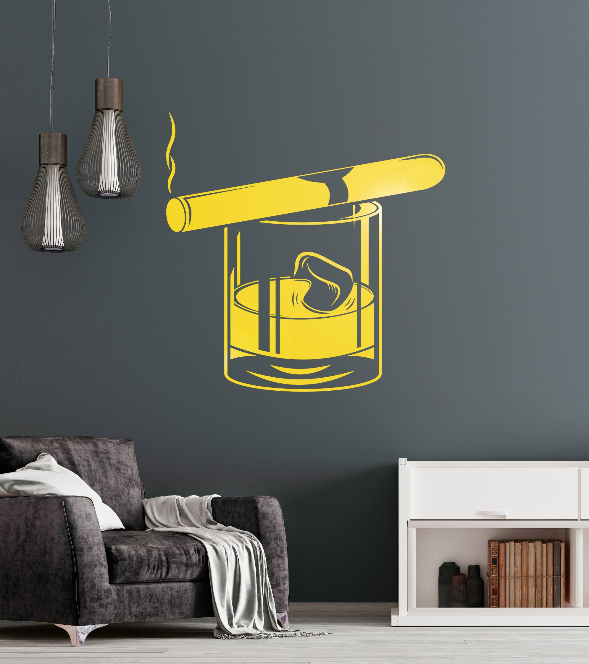 Vinyl Wall Decal Whiskey Glass Cigar Alcohol Bar Living Room ...
