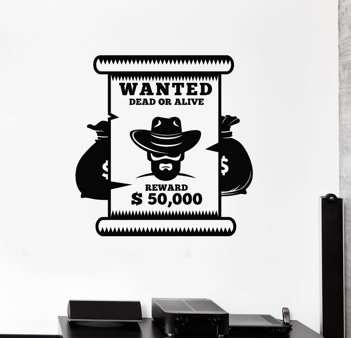 Vinyl Wall Decal Western Movie Texas Cowboy Criminal Wanted Stickers M ...