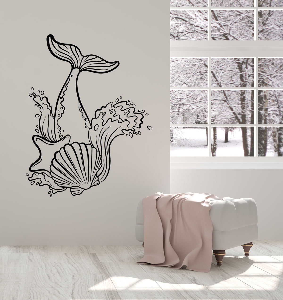 Vinyl Wall Decal Wave Shells Fish Tail Sea Ocean Marine Style Stickers ...