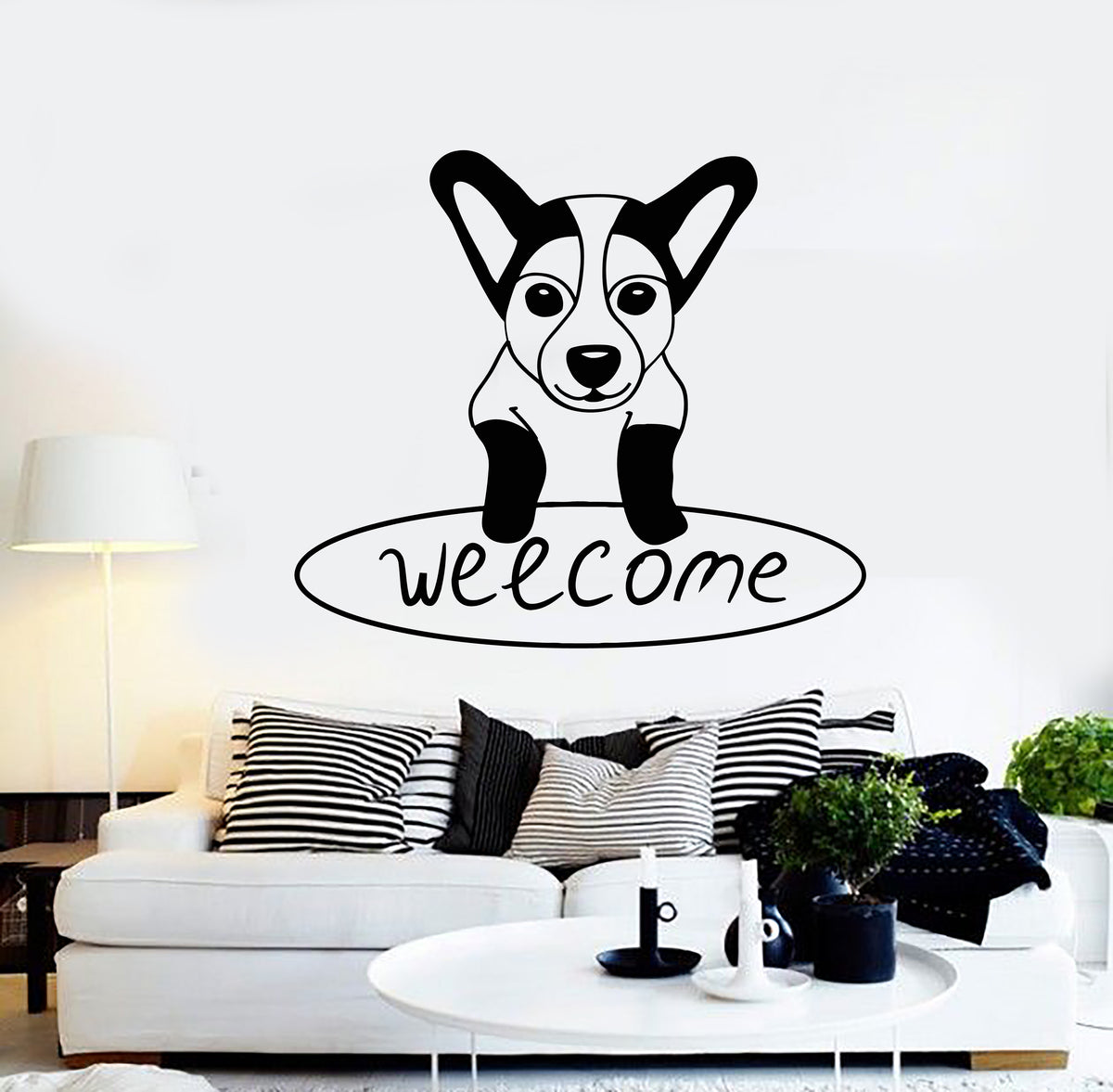 Vinyl Wall Decal Welcome Lettering Dog Puppy Sweet Home Stickers Mural ...