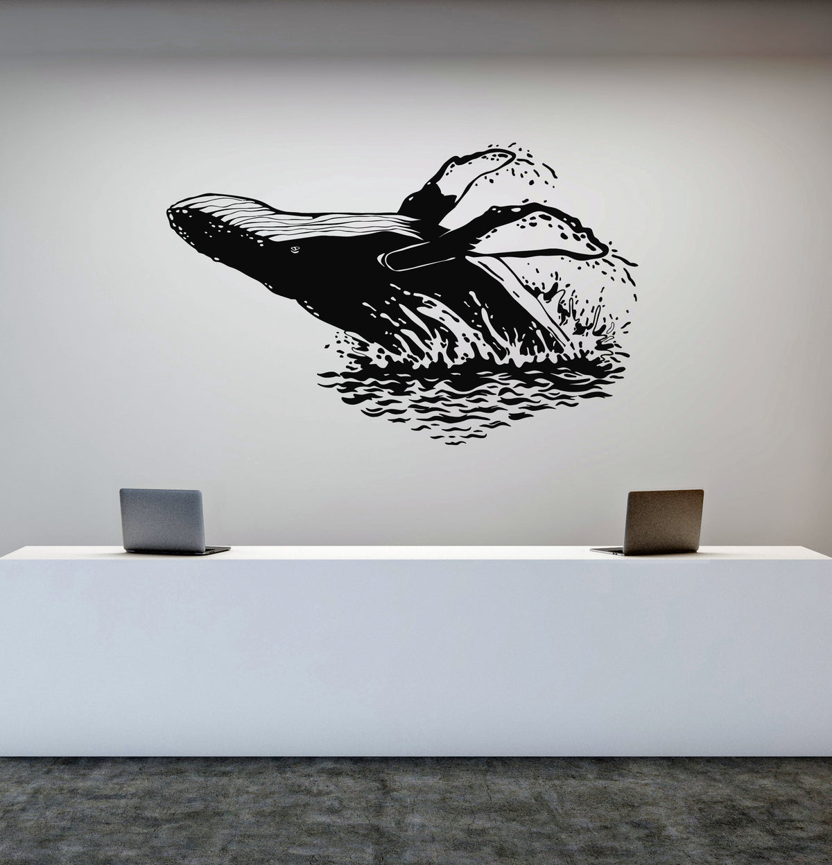 Vinyl Wall Decal Big Blue Whale Sea Ocean Style Waves Decor Stickers M ...