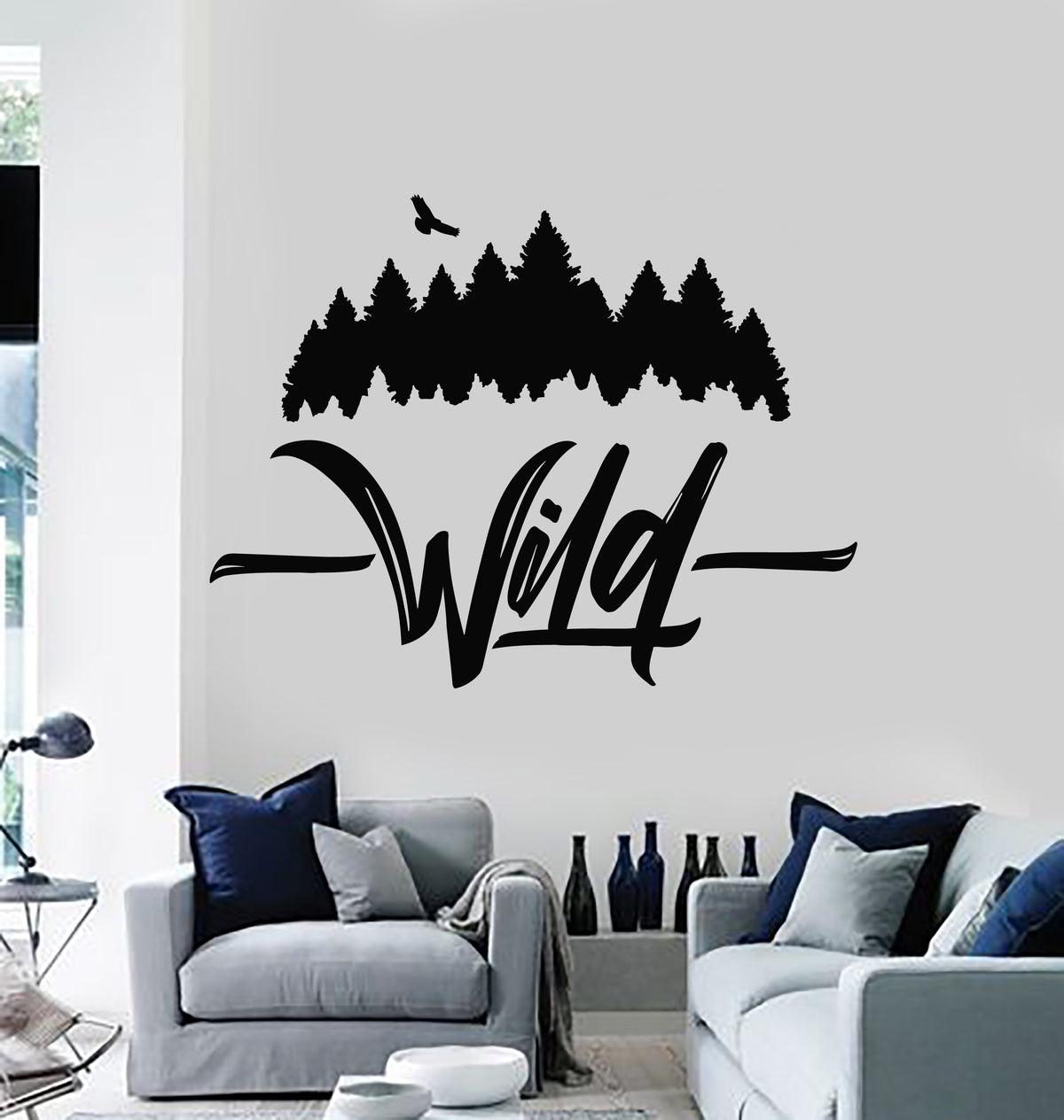 Vinyl Wall Decal Wild Word Freedom Eagle Fir Tree Man Cave Decor Stick ...