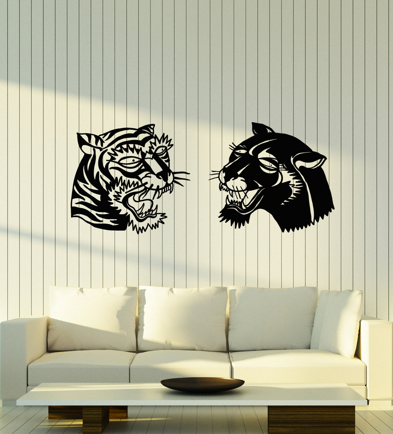 Vinyl Wall Decal Wild Animals Two Cats Head Panther Tiger Stickers Mur ...