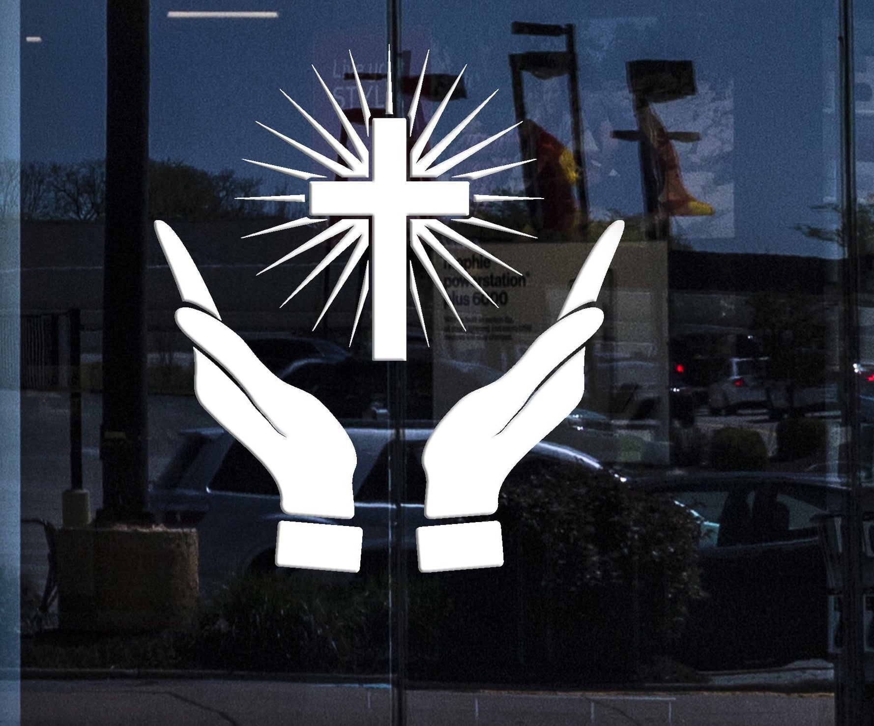 Window Sign Vinyl Wall Decal Prayer Room Cross Hands Christianity Art ...