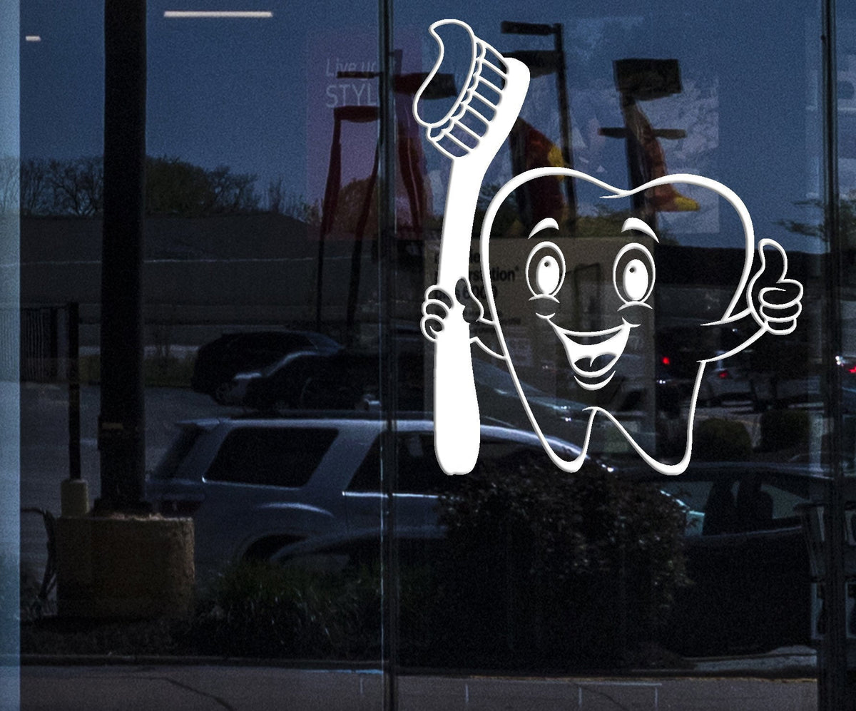Window Sign Vinyl Wall Decal Positive Cartoon Tooth Toothbrush Dental ...