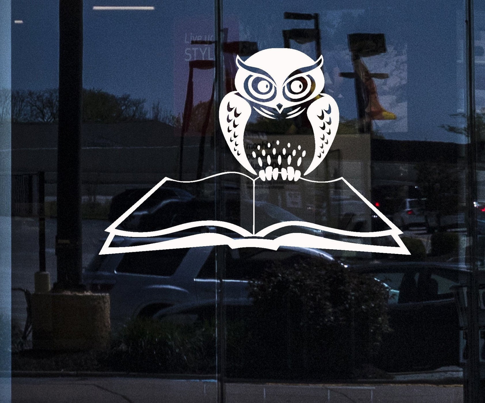 Window Vinyl Wall Decal Cartoon Owl Open Book School Learning Library ...