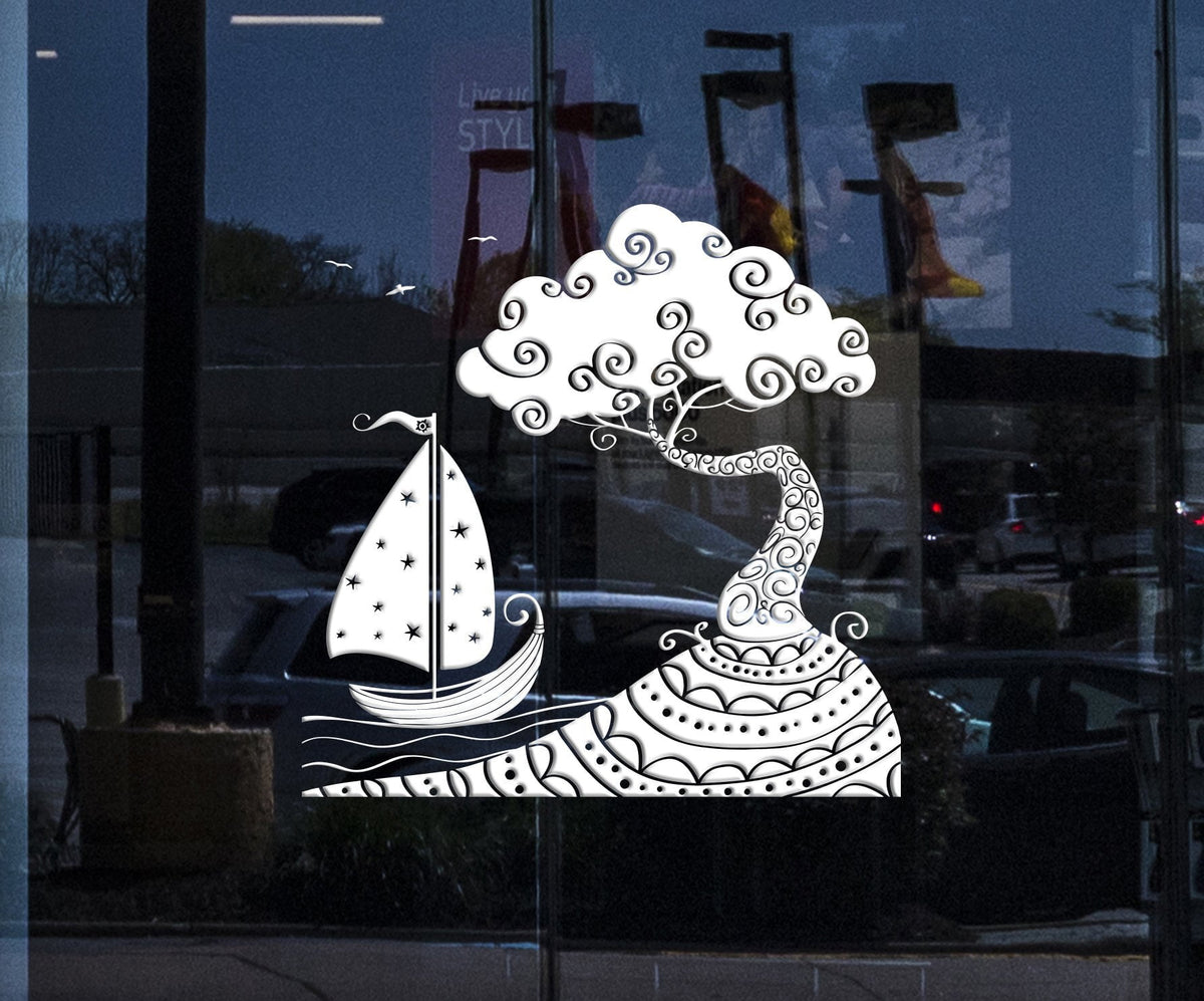 Window Vinyl Wall Decal Seascape Sea Ship Boat Nautical Island Sticker ...