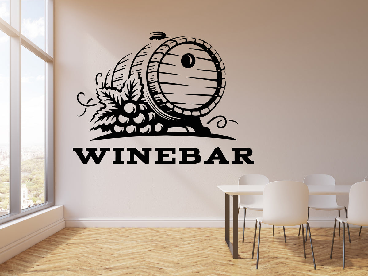 Vinyl Wall Decal Kitchen Restauran Wine Bar Barrel Grapes Stickers Mur ...