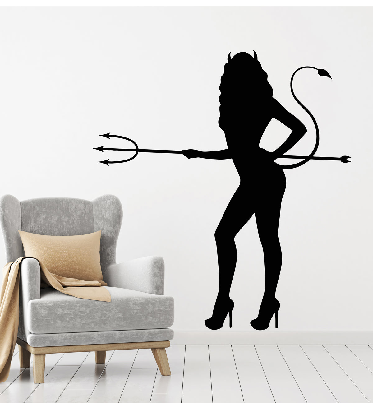 Vinyl Wall Decal Devil Hot Sexy Girl Demon Evil Female Silhouette Stic ...