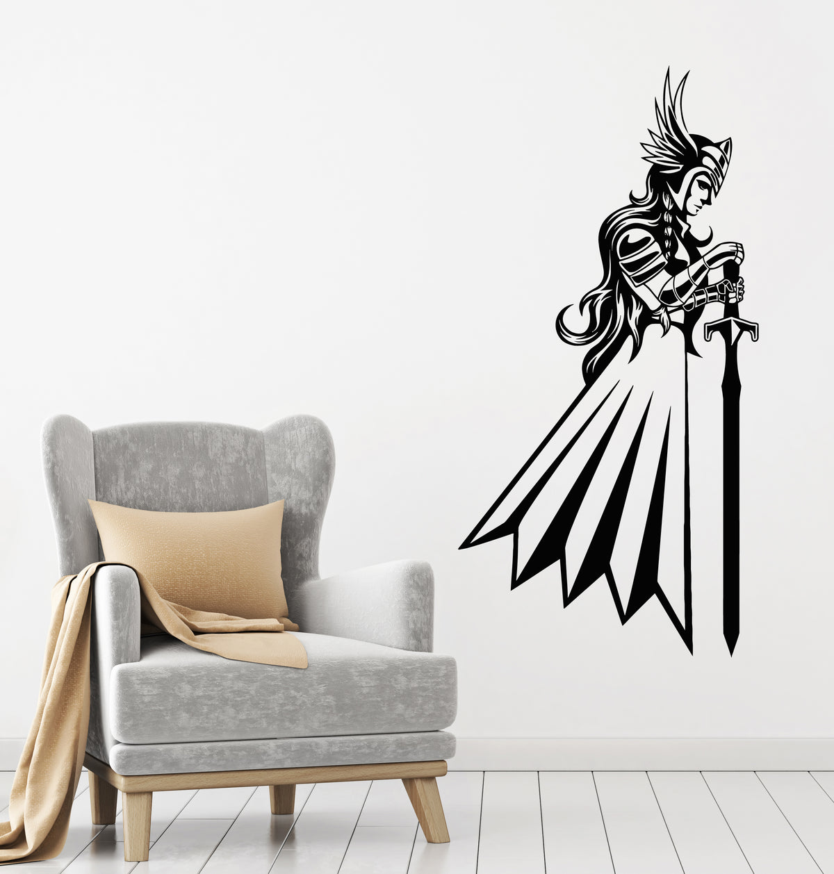 Vinyl Wall Decal Woman Warrior Medieval Armor Sword Decor Stickers Mur ...