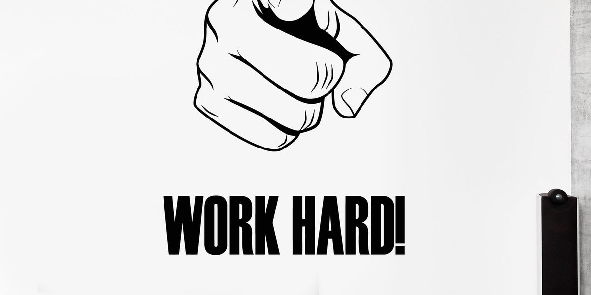 Work Hard Vinyl Wall Decal Hand Motivational Phrase Office Space Decor ...