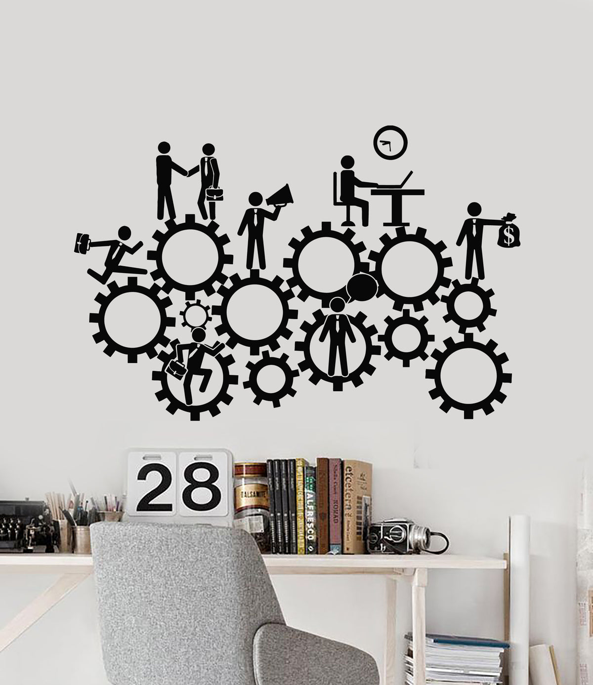 Vinyl Wall Decal Man Job Brain Teamwork Gears Work Office Career Money ...
