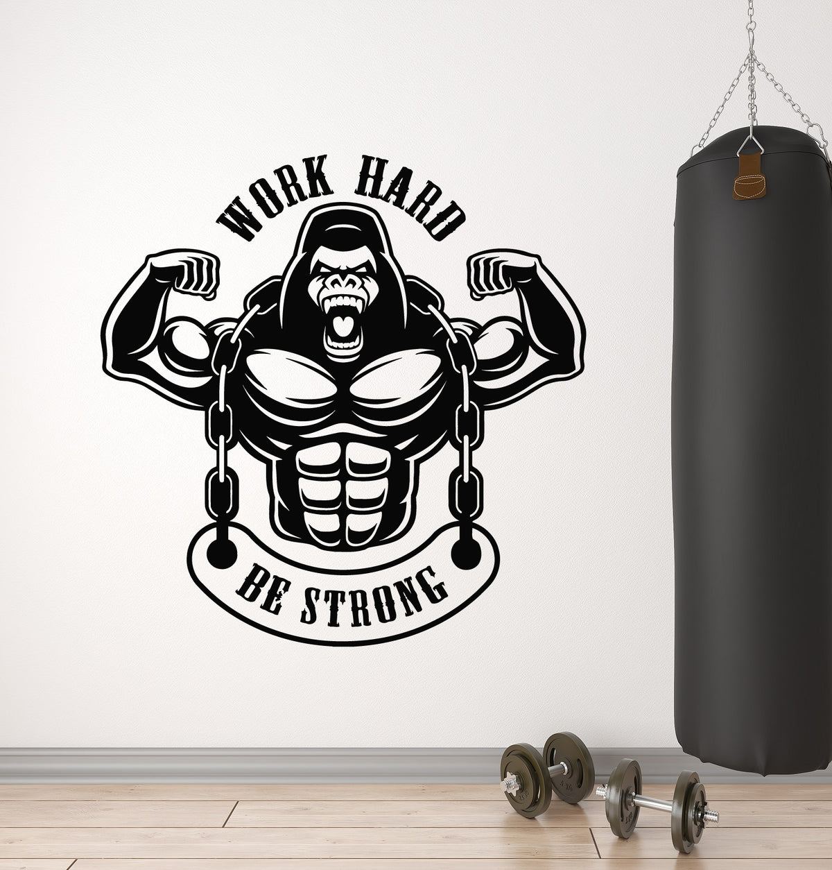 Vinyl Wall Decal Fitness Club Trainer Gym Motivational Sport Gorilla S ...