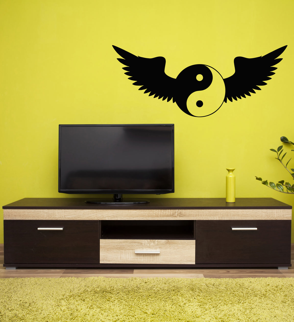 Vinyl Wall Decal Ying Yang Wings Chinese Oriental Home Interior Sticke ...