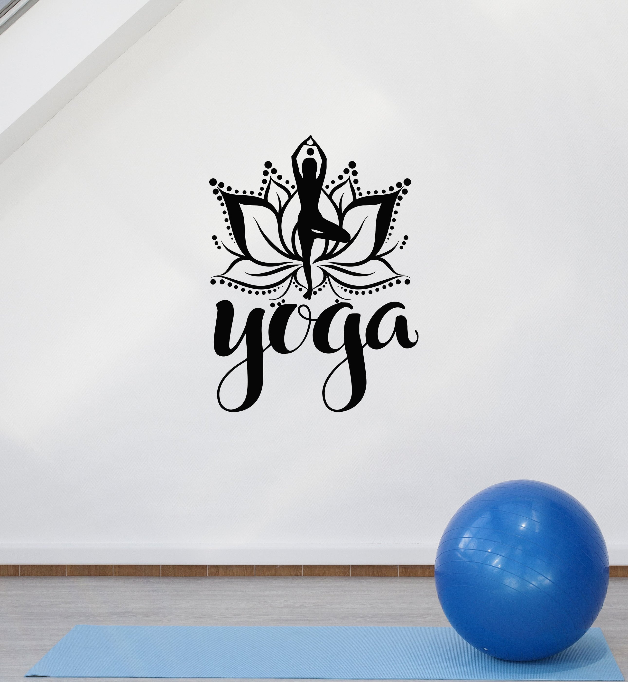 Vinyl Wall Decal Yoga Lotus Meditation Room Buddhism Hinduism Interior ...