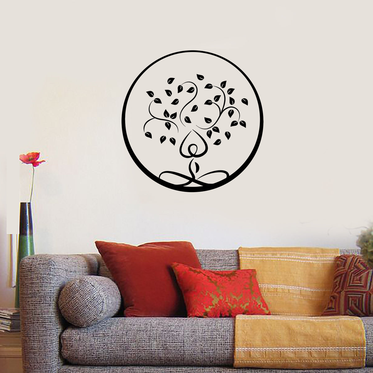 Vinyl Wall Decal Yoga Tree Leaves Zen Circle Buddhism Interior Art Sti ...