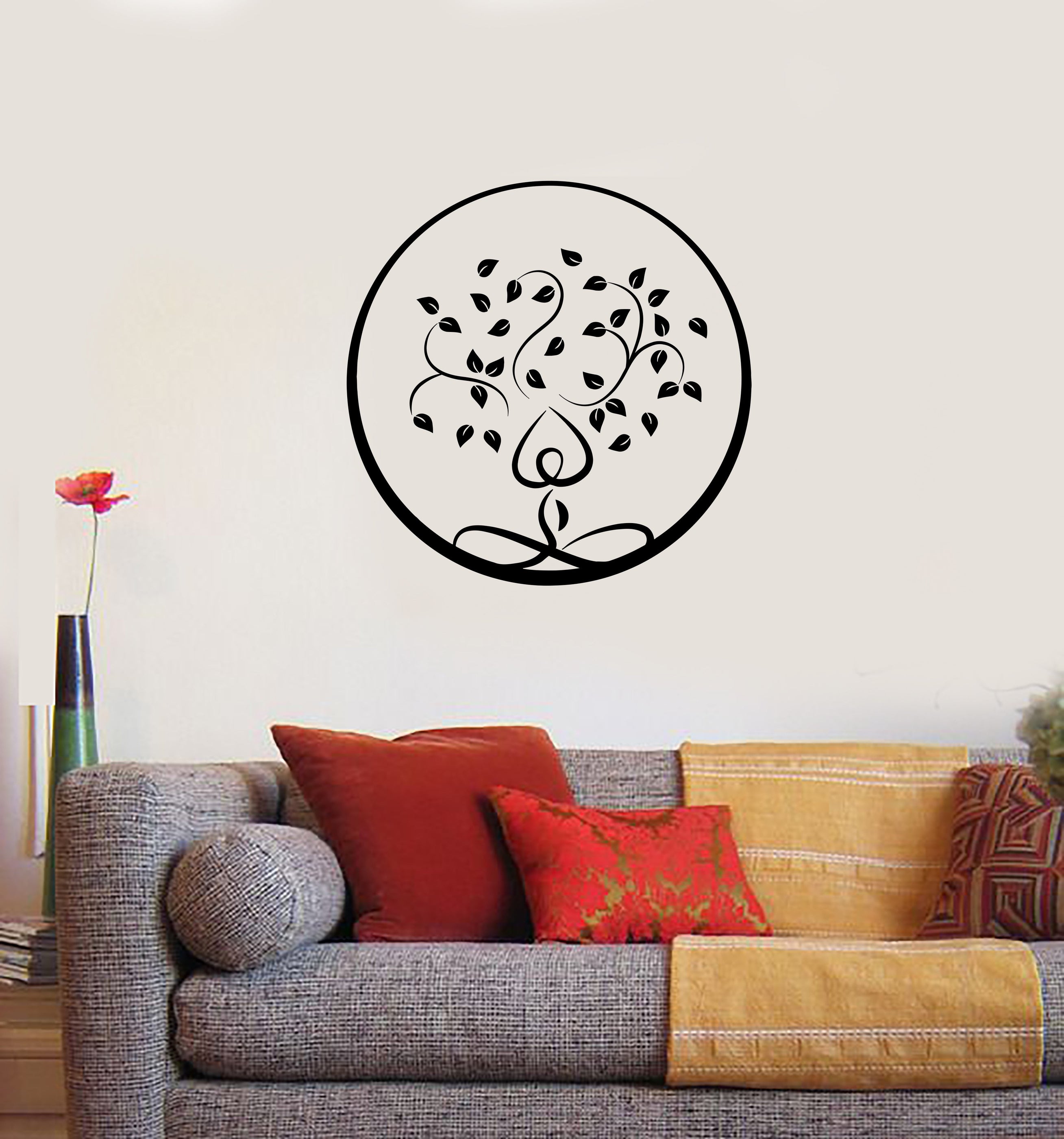 Vinyl Wall Decal Yoga Tree Leaves Zen Circle Buddhism Interior Art Sti ...