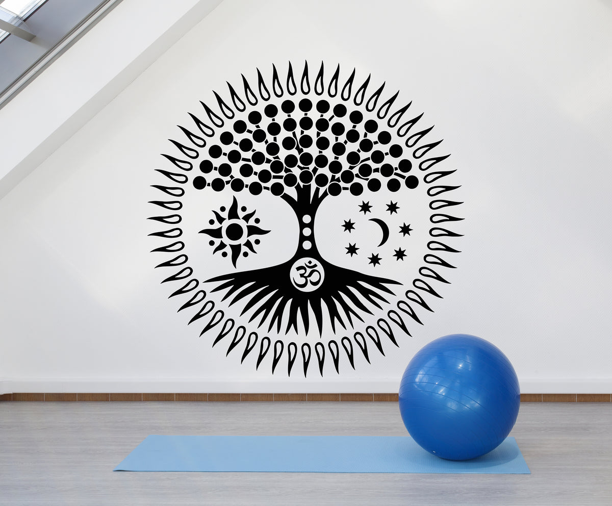 Vinyl Wall Decal Buddhism Zen Yoga Tree Bodhi Sun Moon Stars Stickers ...