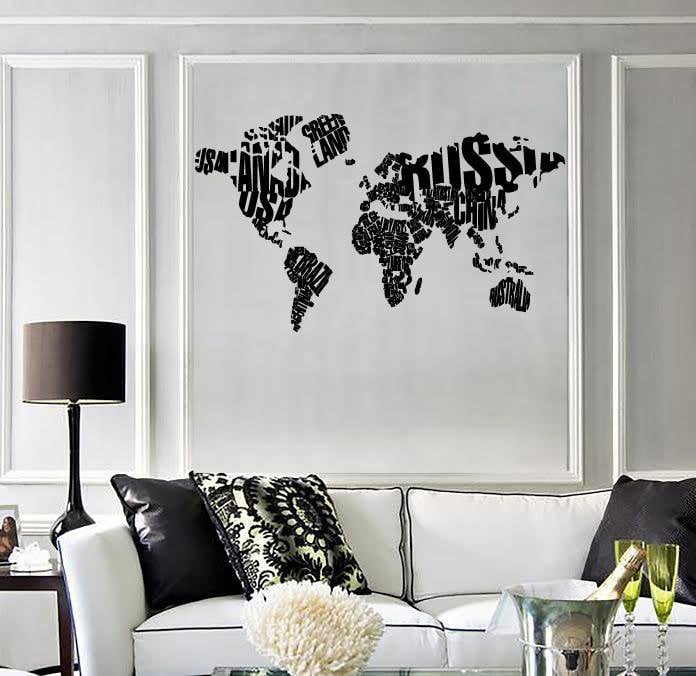 Wall Sticker World Map Made of Country Names Modern Cool Decor for Liv ...