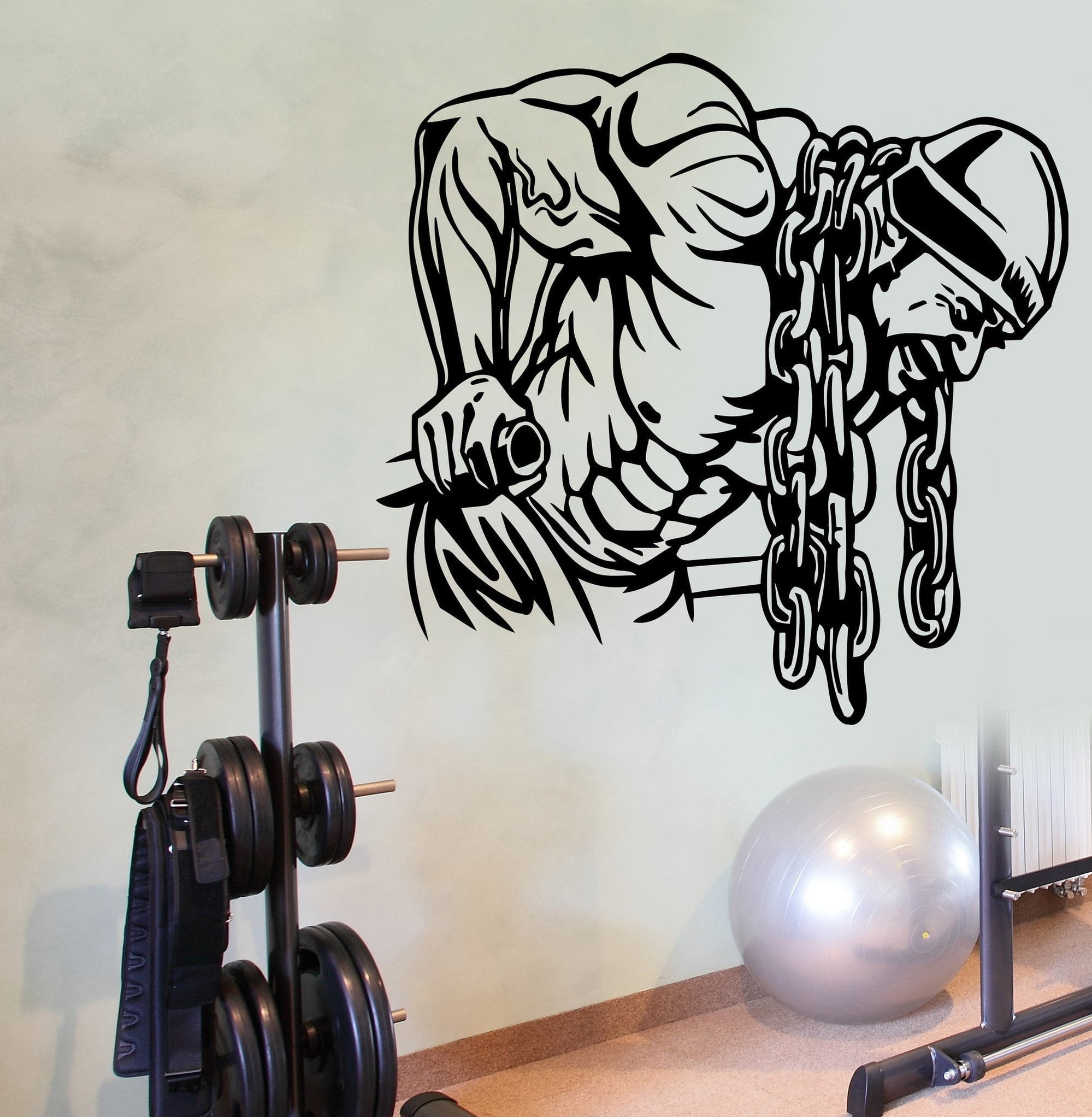 Wall Decal Sport Bodybuilding Bodybuilder Muscle Man Deeps Weights Uni ...