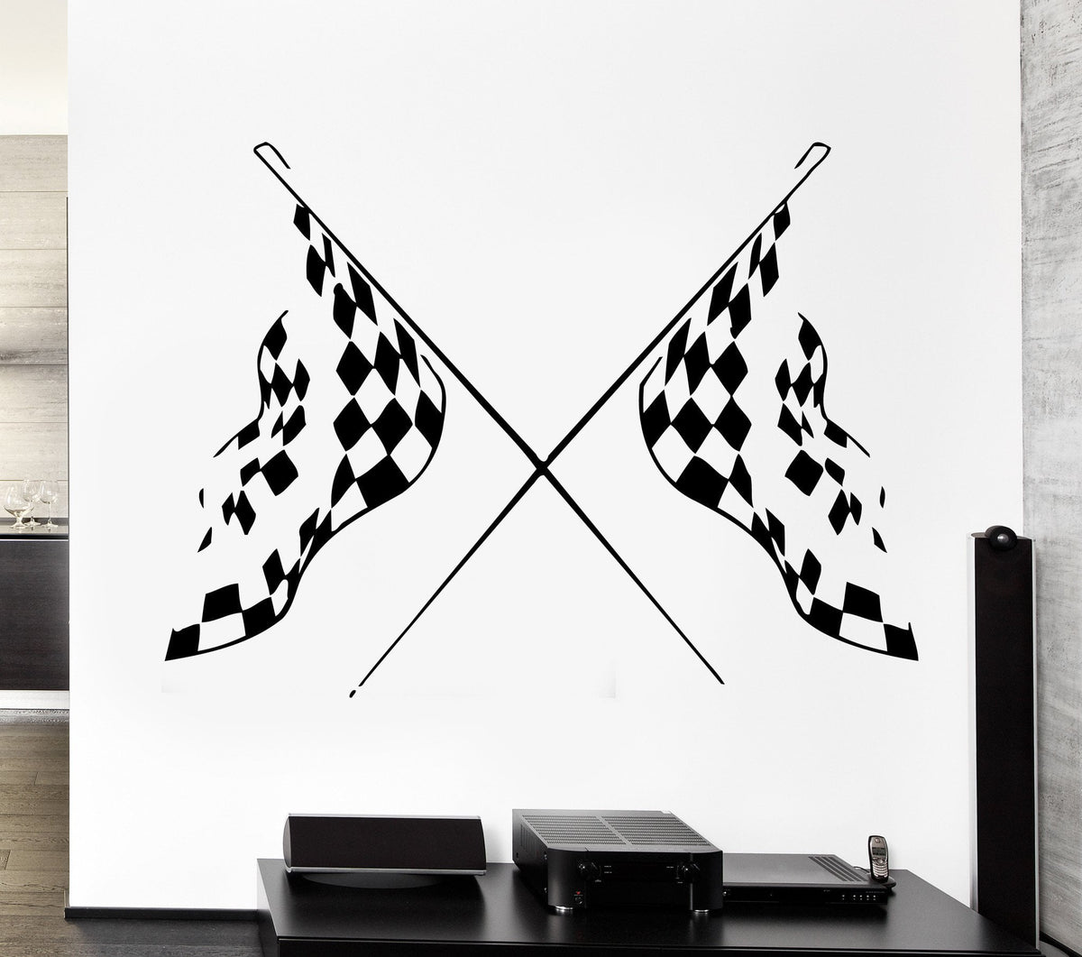 Wall Vinyl Decal Checkered Flag Carting Karting Formula 1 Decor Unique ...