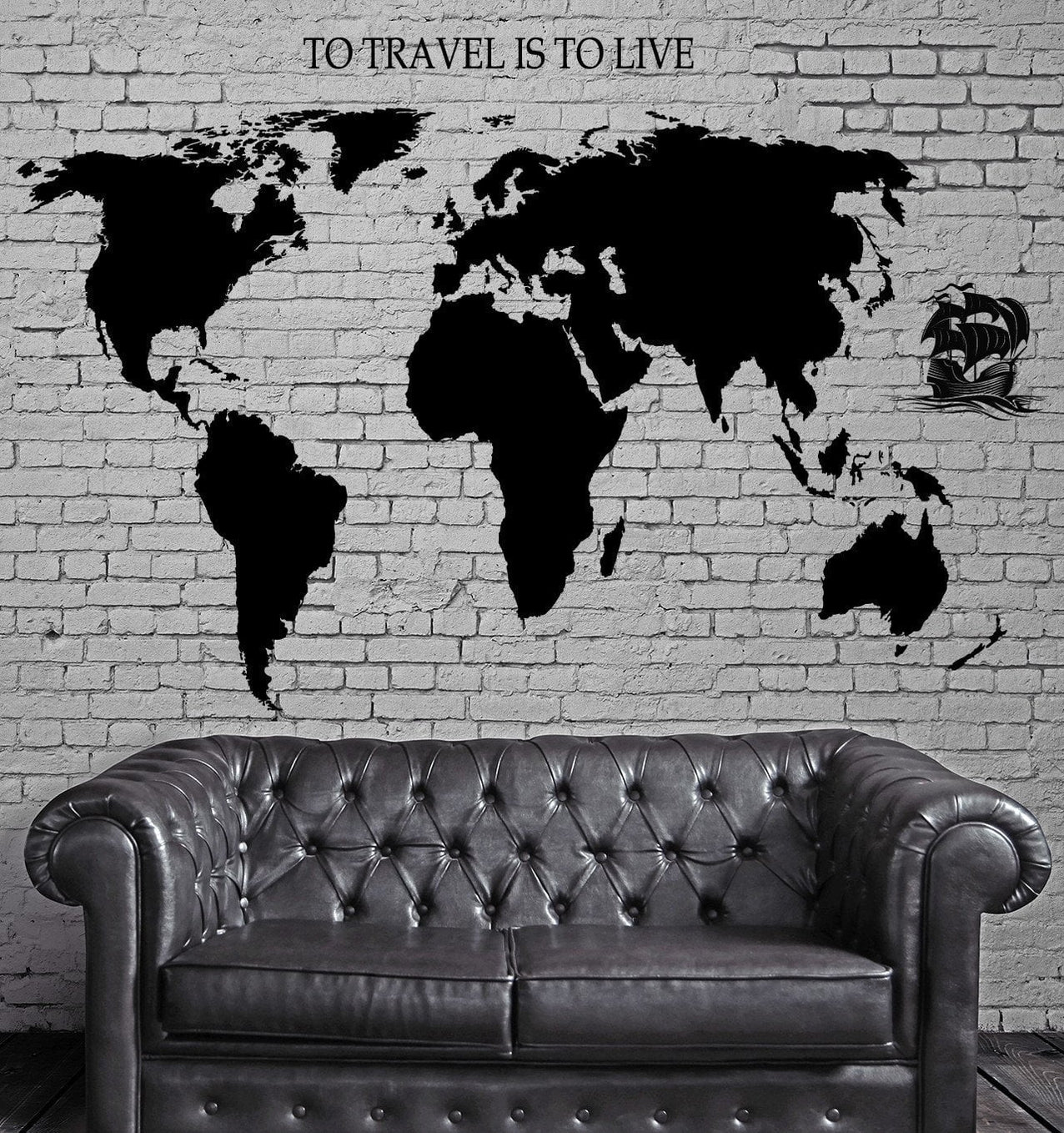 Decal World Map Ship Yacht Waves Quotes To Travel Is To Live Vinyl Uni ...