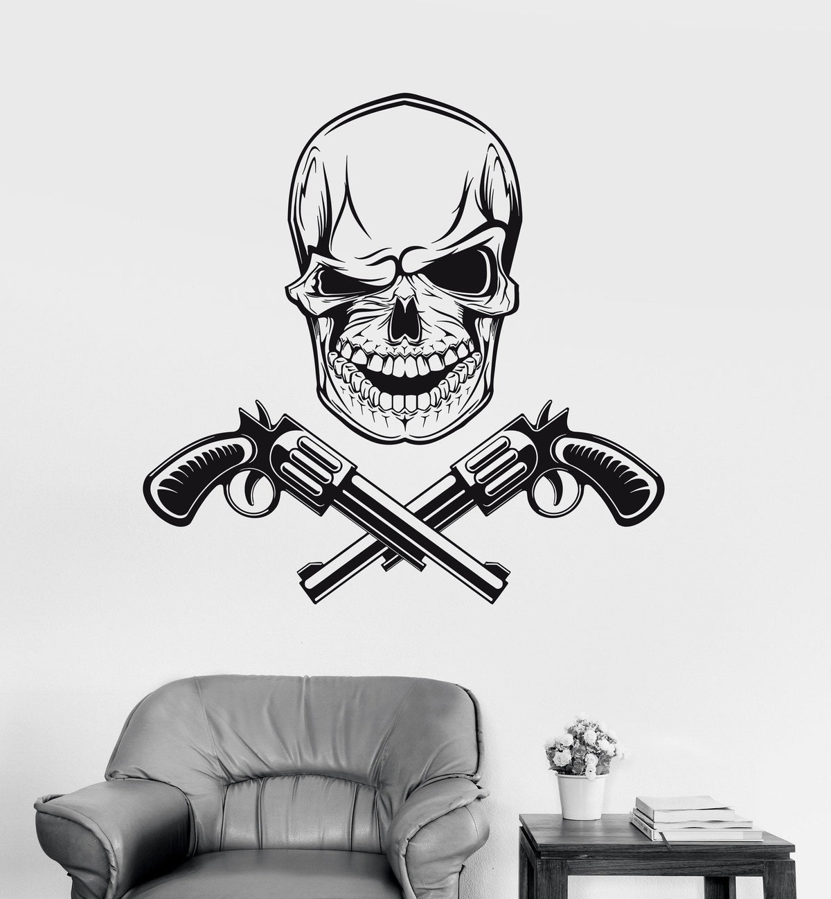Wall Decal Skull Guns Gangsters Vinyl Sticker Unique Gift z3243 ...