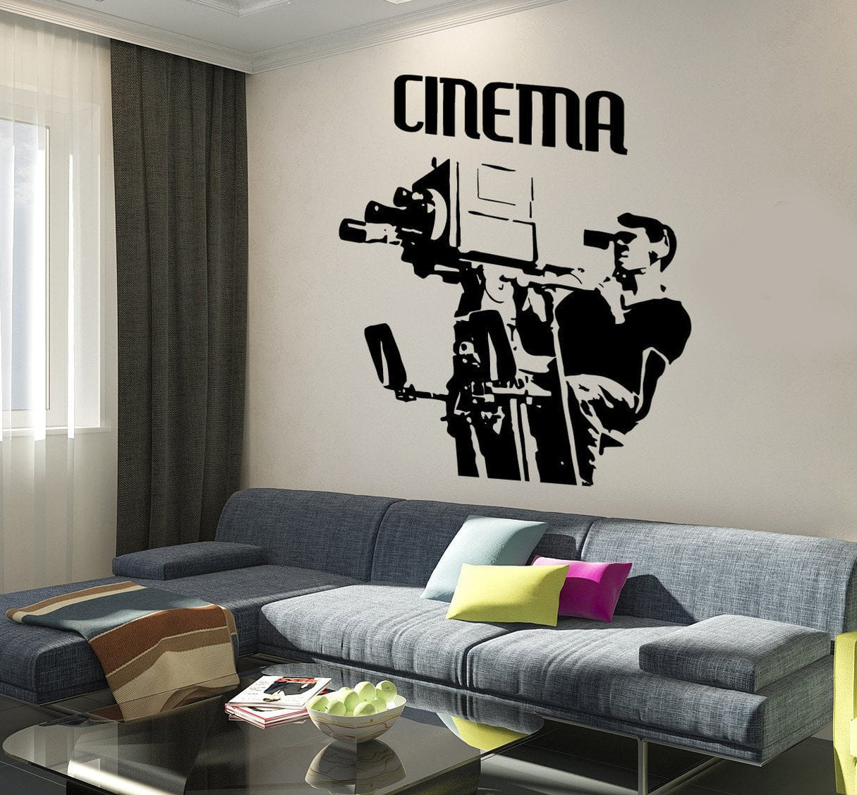 Wall Vinyl Decal Cameraman Camera Movie Hollywood Decor Unique Gift z3 ...