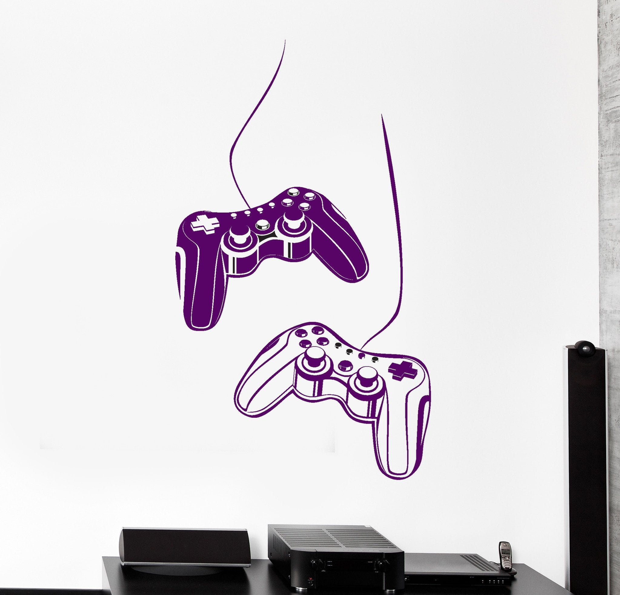 Gaming Wall Vinyl Decal Joystick Nursery Computer Gamer Kids Decor Uni ...