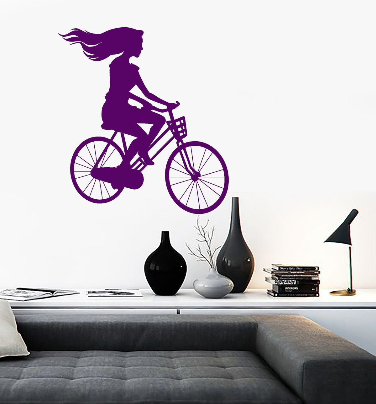 Wall Vinyl Decal Girl Bike Romantic Bedroom Bicycle Decor Unique Gift ...
