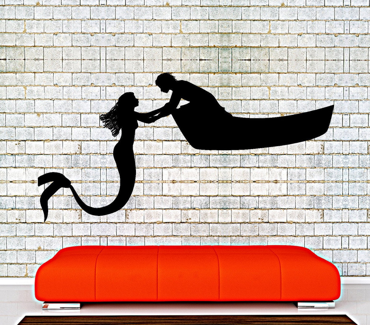 Wall Vinyl Decal Mermaid Man On A Boat Romantic Love Home Interior Uni ...
