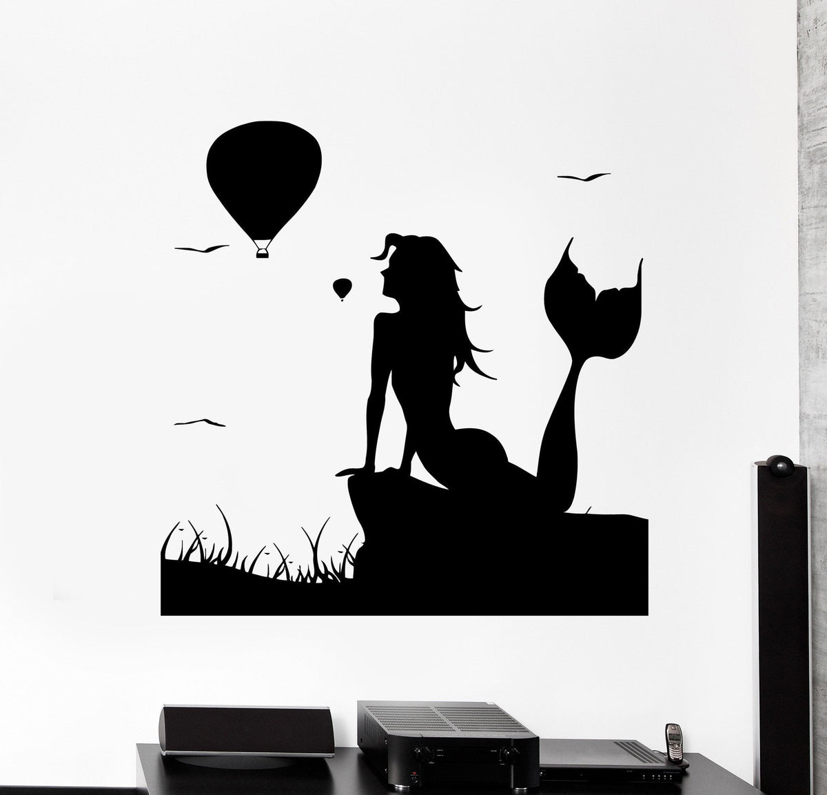 Wall Vinyl Decal Mermaid Air Ballloon Romantic Love Home Interior Deco ...