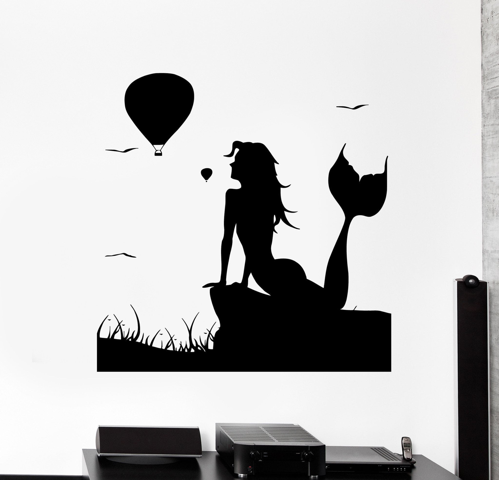 Wall Vinyl Decal Mermaid Air Ballloon Romantic Love Home Interior Deco ...