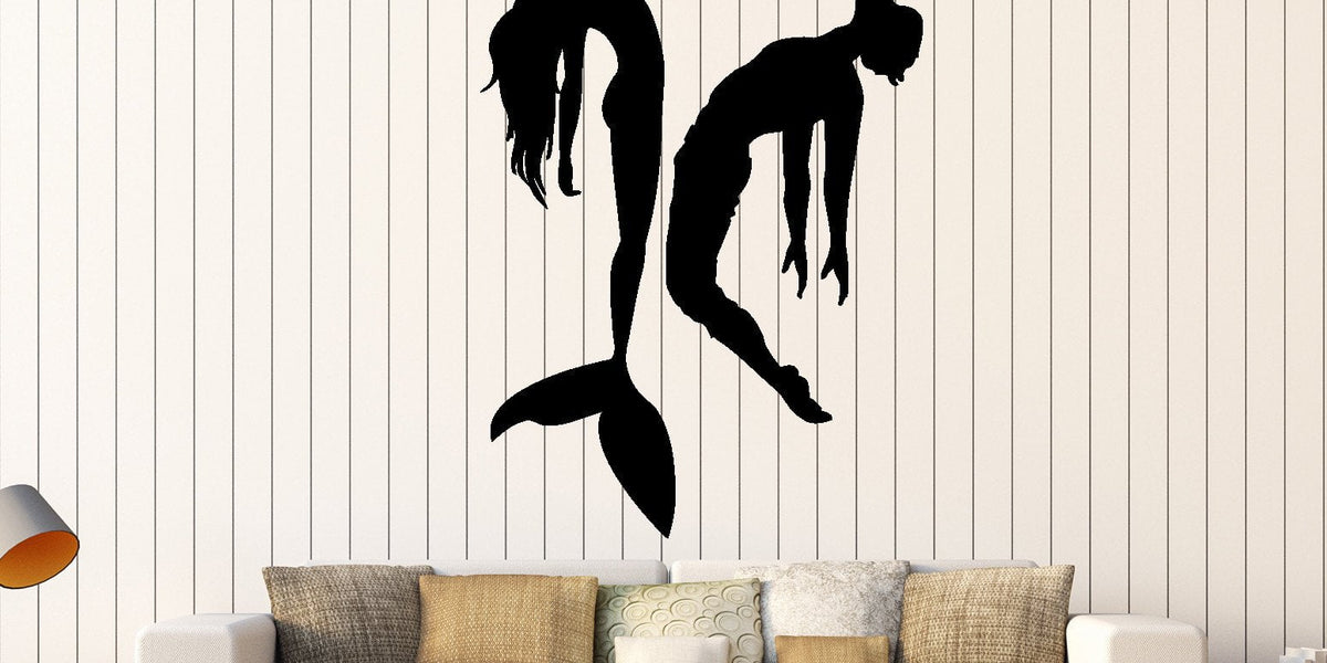 Wall Vinyl Decal Mermaid And Lover Swimming Romantic Love Decor Unique ...