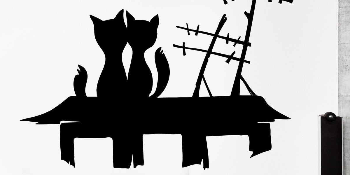 Wall Vinyl Decal Cat Kitty On A Roof Night Romantic Home Interior Deco ...