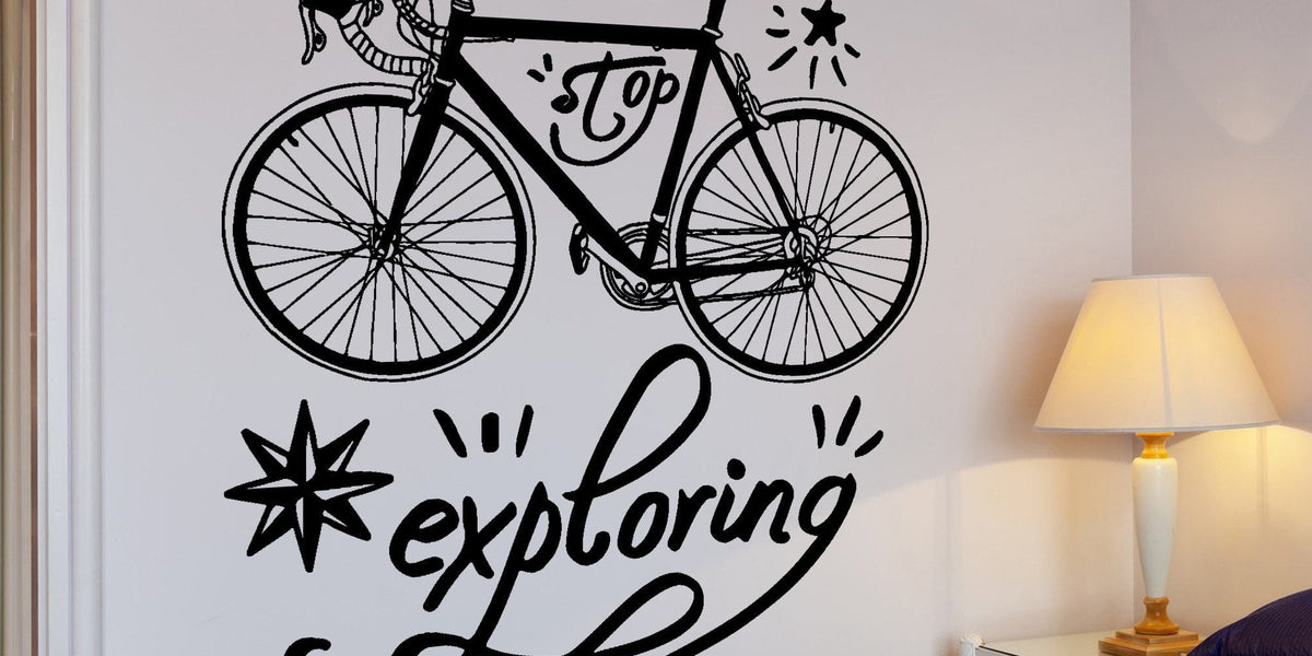 Wall Vinyl Decal Bike Bicycle Quote Words Never Stop Exploring Home De ...