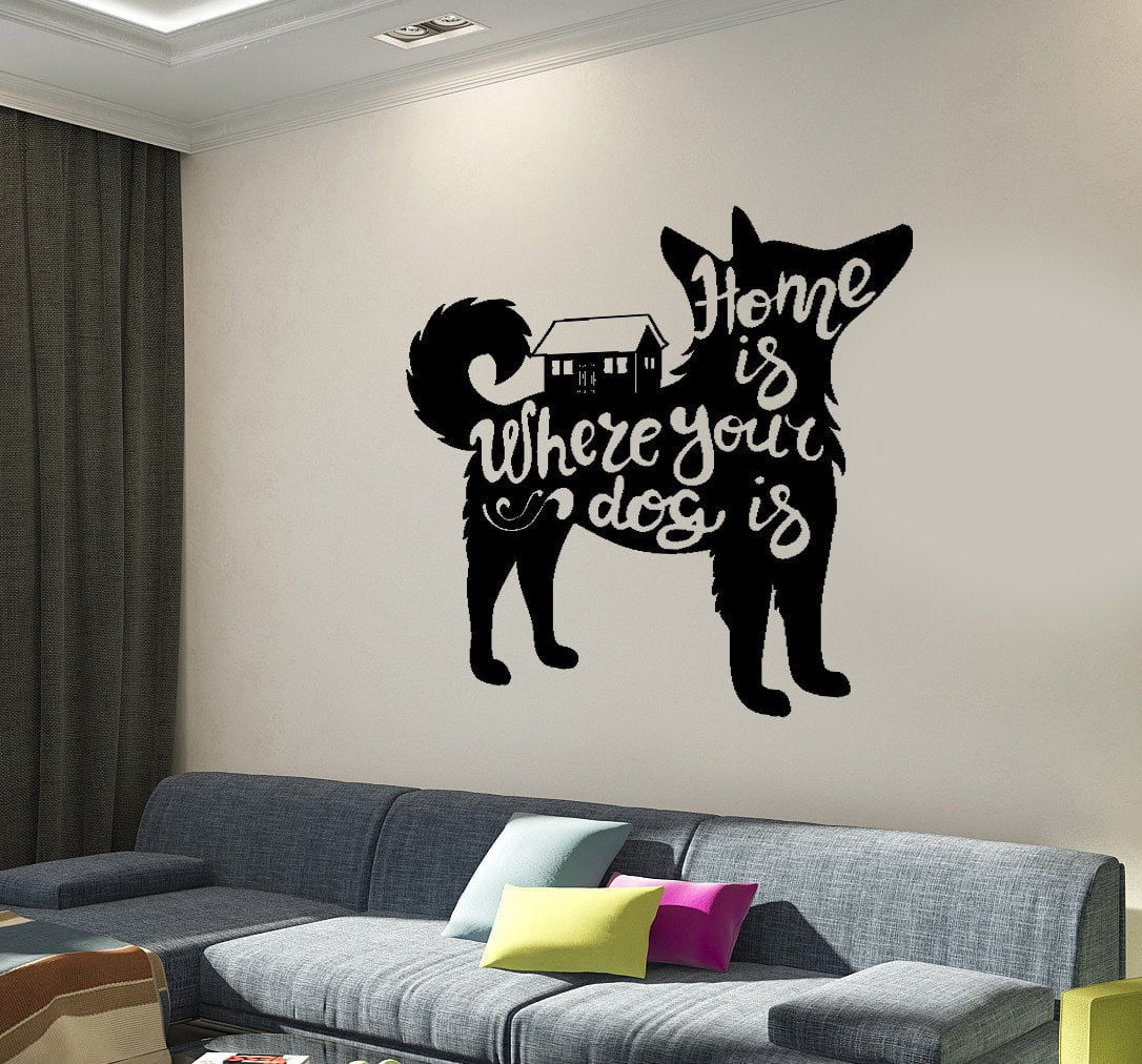Wall Vinyl Decal Pets Dog Animal Quote Home Is Where Your Dog Home Dec ...