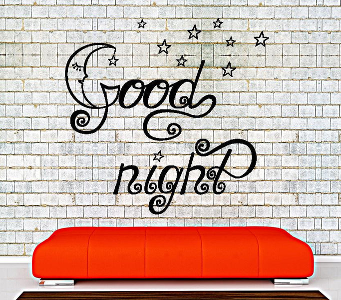 Wall Vinyl Decal Moon Star Kids Children Nursery Good Night Quote Deco ...