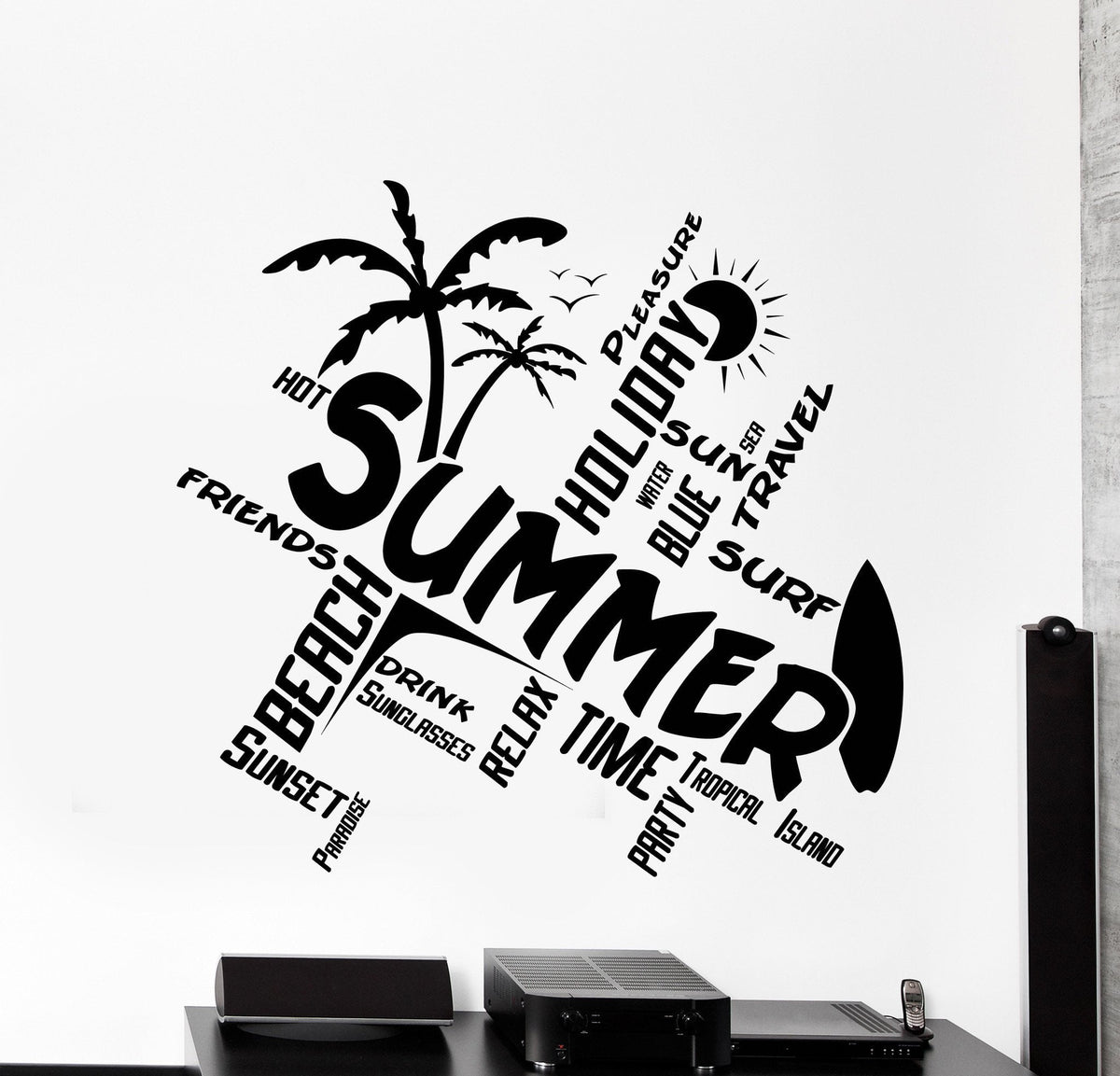 Wall Vinyl Decal Quotes Word Cloud Summer Travel Beach Surf Home Decor ...