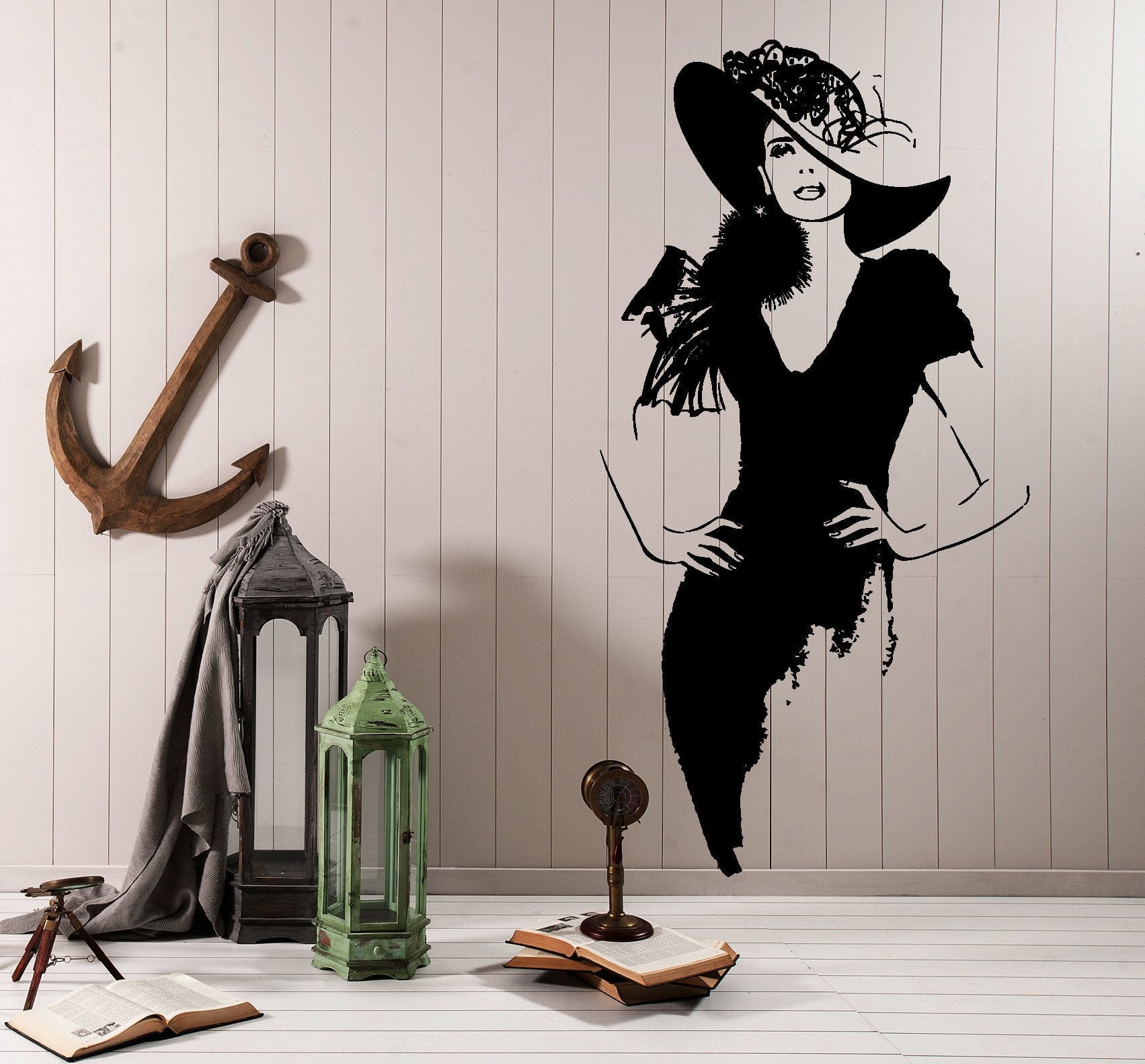 Wall Vinyl Decal High Fashion Dress Hat Beautiful Girl Woman Beauty Sa ...