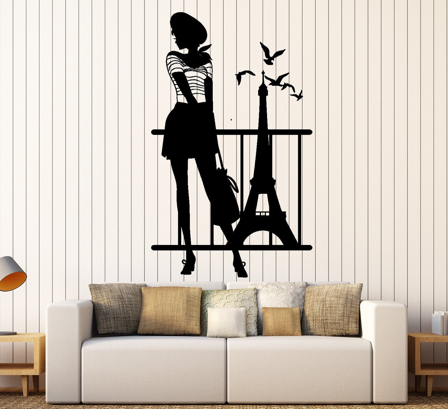 Wall Vinyl Decal Paris Eiffel Tower Romantic France Franch Girl Home D ...