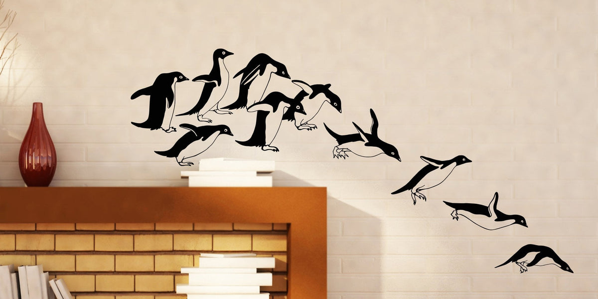 Large Wall Vinyl Decal Jumping Penguins Funny Children's Decor Unique ...