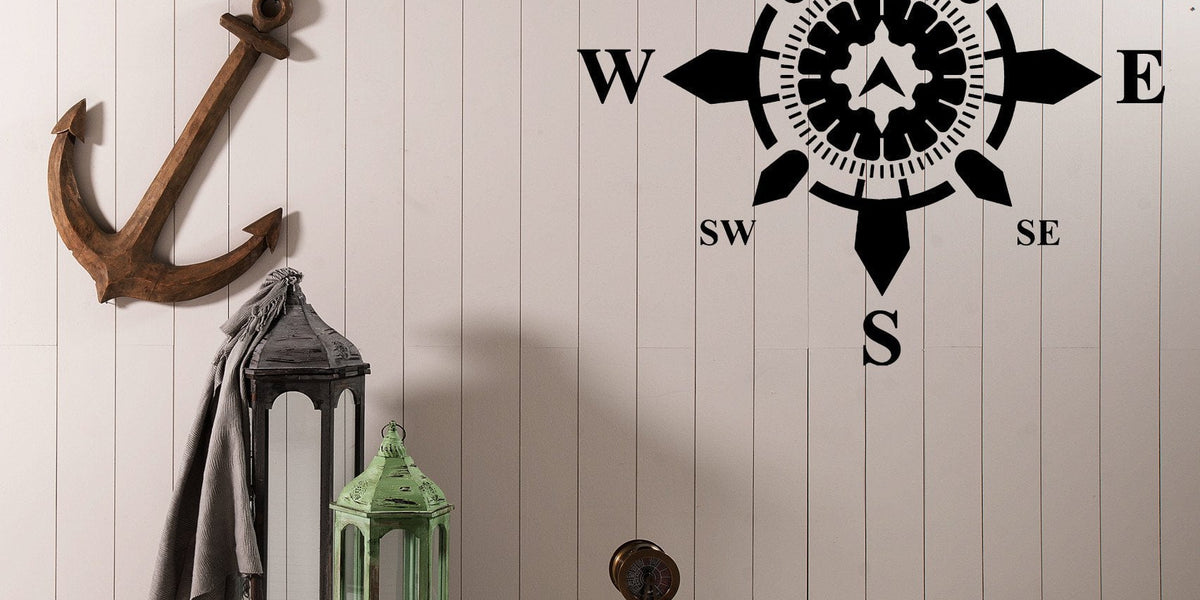 Wall Vinyl Decal Side World Compass Navigation Nautical Interior Decor ...