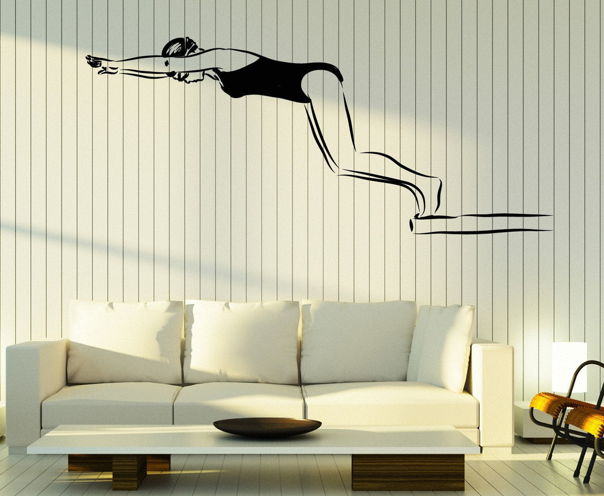 Wall Stickers Vinyl Decal Swimmer Girl Swimming Pool Diving Water Spor ...