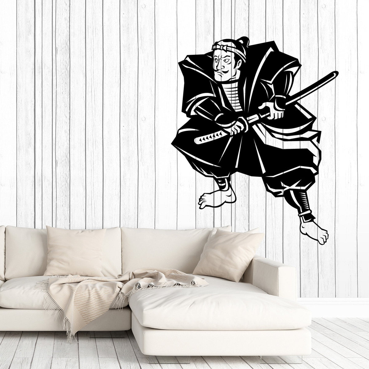 Wall Vinyl Decal Funny Warrior Asian Samurai with Sword Interior Decor ...