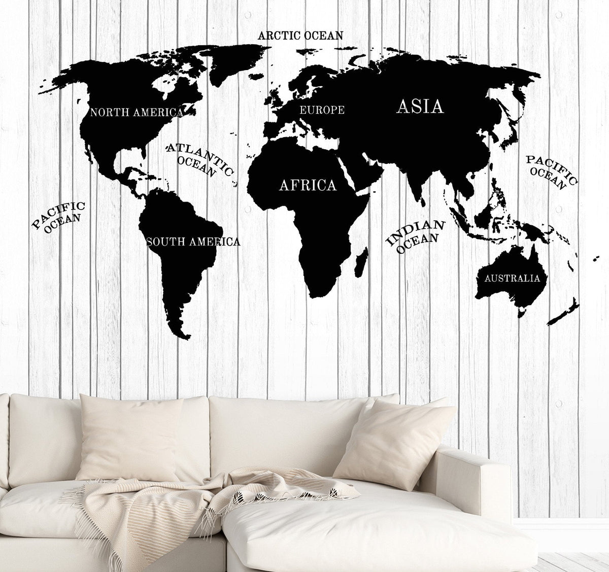 Wall Vinyl Decal World Map Inscriptions Continent Compass Home Decor U ...
